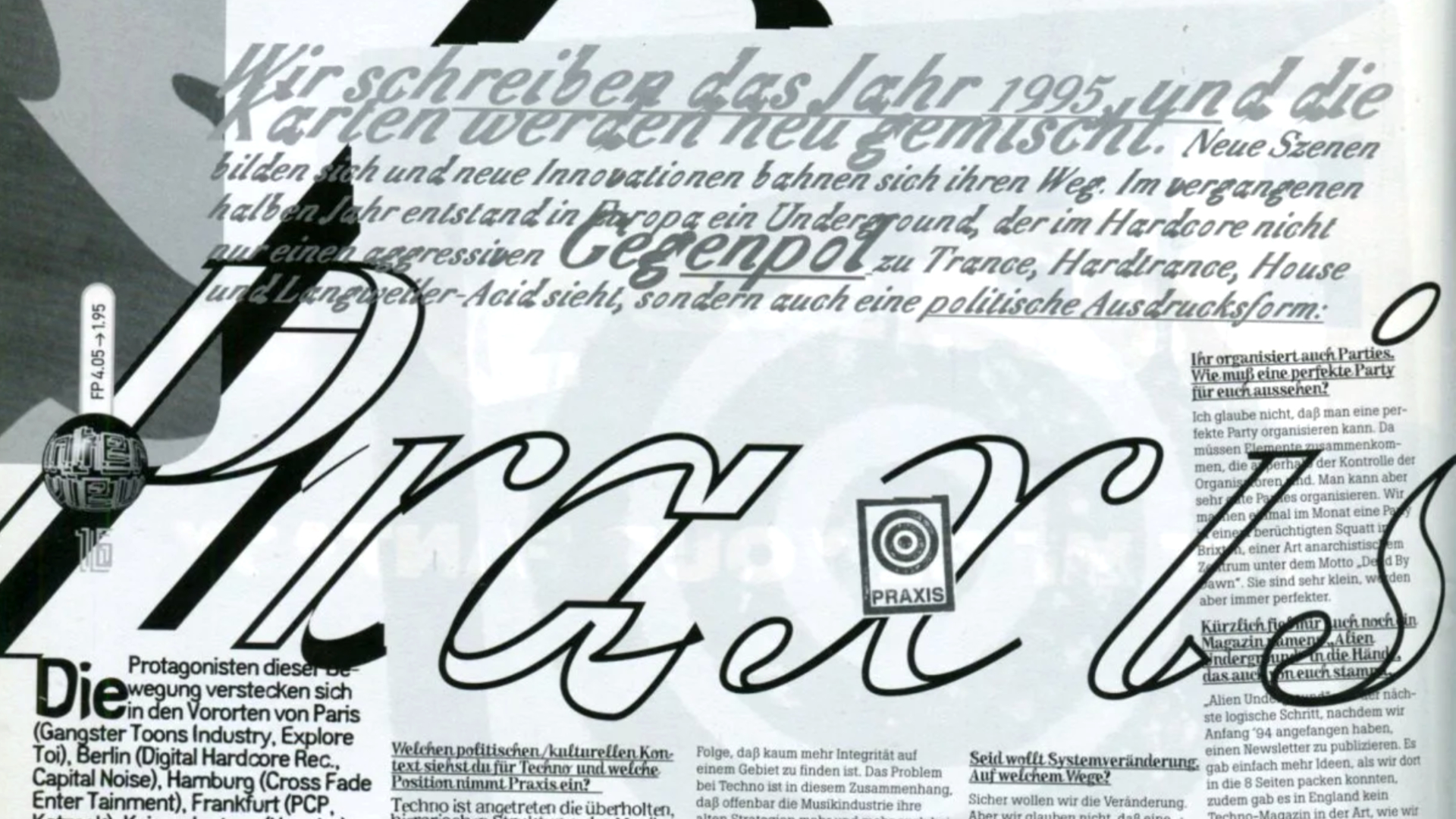 Praxis Interview by Joel Amaretto - Frontpage 95-01 [deutsch] - Datacide